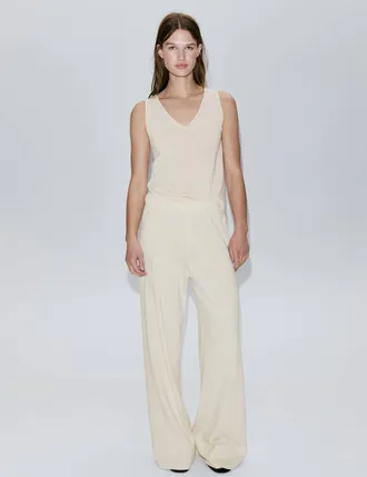 Mango Top en maille col V sable - Femme - XXS - MANGO
