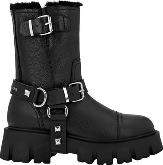 Philipp Plein Femme, Chaussures, Noir, Taille: 35 EU Mid Flat Bottes Hexagon