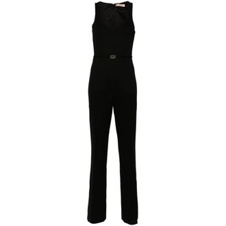 Twinset Schwarze Schlaghose mit Gold-Tone Logo - - Jumpsuits & Playsuits - Damen - Schwarzk - S