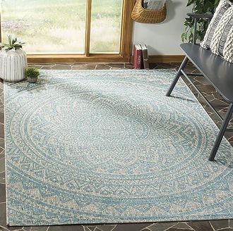 Safavieh Zeitgenössische Teppich für Wohnzimmer, Esszimmer, Schlafzimmer - Courtyard Collection, Kurzer Flor, Hellgrau und Aqua, 122 X 170 cm