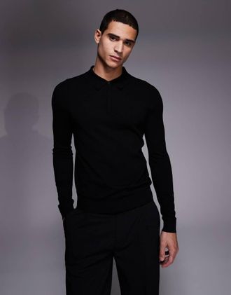 HUGO BOSS HUGO Red - San Pippo - Polo ajust&eacute; en maille fine &agrave; manches longues - Noir