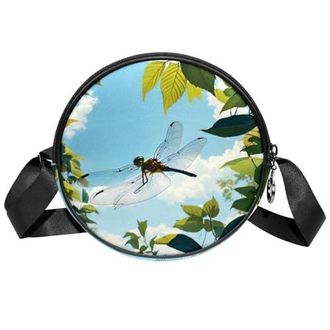 Generic Sac &agrave; bandouli&egrave;re rond pour femme, motif libellule avec fermeture &eacute;clair et bretelles r&eacute;glables