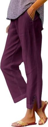 Generic Pantalon d&eacute;t&eacute; 7/8 pour femme - L&eacute;ger - Avec cordon de serrage et poches - Pantalon en coton et lin - Pantalon &eacute;l&eacute;gant et a&eacute;r&eacute; - D&eacute;contract&eacute; - Conforta