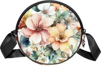 Generic Petit sac &agrave; bandouli&egrave;re rond pour femme, motif floral avec fermeture &eacute;clair, bretelles r&eacute;glables, style d&eacute;contract&eacute;, pour femmes et filles