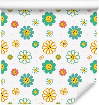 OEM Carta Da Parati Con Fiori Bianchi, Crema E Menta Per Soggiorno E Camera Da Letto 50x1000 Cm