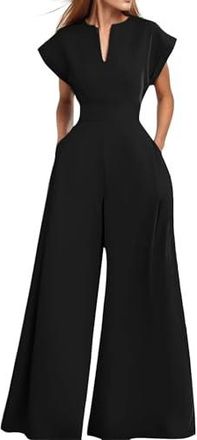Generico Combinaison femme élégante chic pantalon de survêtement femme mode complet sans manches col en V complet taille haute couleur unie combinaison jumpsui
