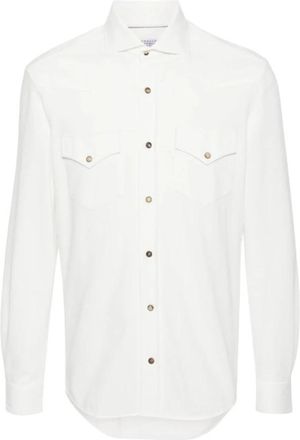 Brunello Cucinelli Cotton Piqu&eacute; Western Shirt - - Shirts - Herren - Wei&szlig; - M