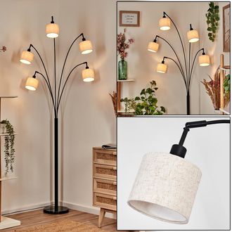 HOFSTEIN Stehleuchte Bassagoda, moderne Stehlampe mit Marmorfu&szlig; aus Metall/Stoff in Schwarz/Naturfarben, verstellbare Leuchte mit Fu&szlig;schalter, E14, Wohnzimmer,