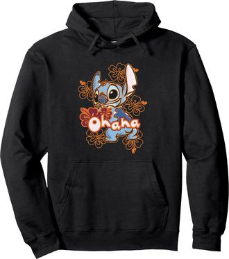 Disney Lilo & Stitch Ohana Orange Hibiscus Pullover Hoodie