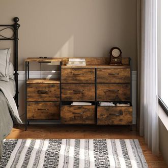 Woltu Kommode Kommodenschrank mit 8 Schubladen aus Stoff und Steckdosen Schubladenkommode f&uuml;r Flur Schlafzimmer Wohnungseingang, aus Metallrahmen