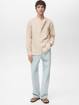 Mango Chemise lin col mao sable - Homme - XXL - MANGO MAN