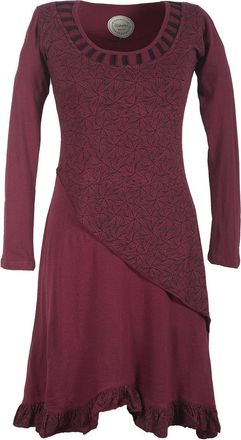 vishes Alternative Bekleidung - Langes Asymmetrisches Damen Lagenkleid Baumwolle Runder Ausschnitt dunkelrot 42