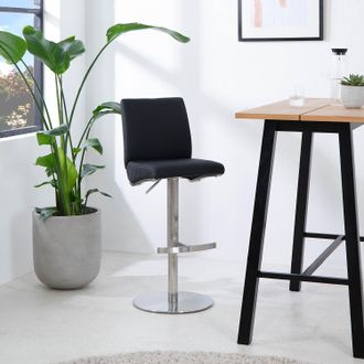 Roomscape home24 Barstuhl Hoover 42 x 91 x 49cm Schwarz Echtleder Teller