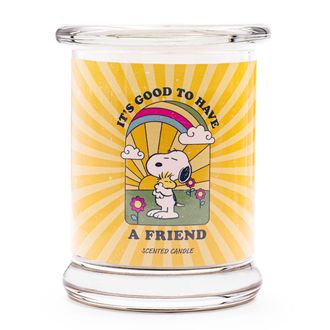 Peanuts Duftkerze A Friend, Mandel-Duft, Kerze im Glas, 50 h Brenndauer, 250g, Aromakerze, HxD: 11,5 x 9,5 cm, gelb