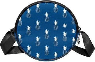 Generic Sac &agrave; bandouli&egrave;re rond pour femme, motif ananas et fruits, petit sac &agrave; dos &agrave; bandouli&egrave;re avec fermeture &eacute;clair, bretelles r&eacute;glables, sac &agrave; main rond d