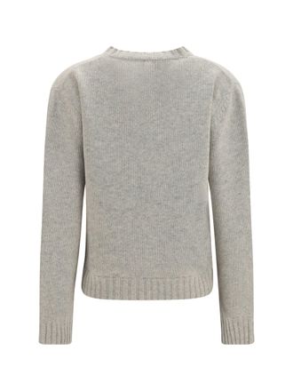 Maison Margiela Womens Knitted Sweater With Logo Lettering Grey Melange-Black Print