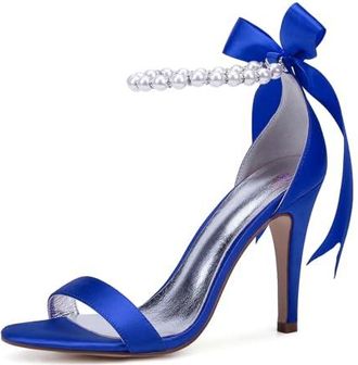 Generic Sandales À Talons Hauts Femmes Satin Chaussures De Mariée Mariage Dress Fête Peep Toe Hauts Talons10.5Cm,Bleu,37 EU