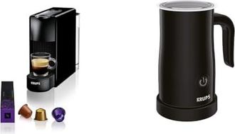 Krups Nespresso XN1108 Essenza Mini Kaffeekapselmaschine & Elektrischer Milchaufschäumer XL1008 | Bis zu 150 ml Aufschäumkapazität Einfache Bedienung auf Kn