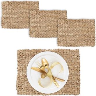 Relaxdays Tischset, 4er Set, geflochtenes Design, Wasserhyazinthe, Platzset, HxBxT: 1,5 x 42 x 30 cm, eckig, Deko, Natur