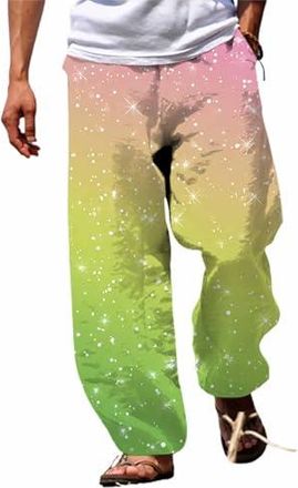 Generic DENGJIAMY Pantalon en lin d&eacute;grad&eacute; pour homme - Jambe droite - D&eacute;contract&eacute; - Pantalon dext&eacute;rieur tendance - Bas ouvert - Pantalon d&eacute;t&eacute; tendance - Panta