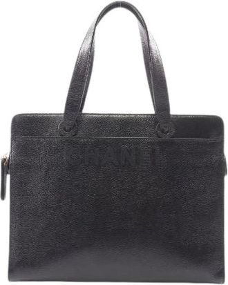 Chanel Sac cabas Pre-owned en cuir de veau grain&eacute; avec logo - Femme - Pre-owned - Noir - Taille: ONE Size