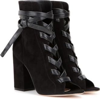 Generic Bottines &agrave; Bout Ouvert et Talon Bloc &eacute;pais pour Femmes, &eacute;l&eacute;gantes Bottines Courtes &agrave; Lacets en Daim, Chaussures de Soir&eacute;e et de Bal Confortables et Se