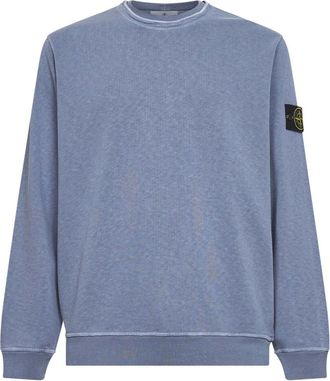Stone Island Homme, Sweatshirts et sweats &agrave; capuche, Bleu, Taille: M Badge Ribbed SweaT-shirt