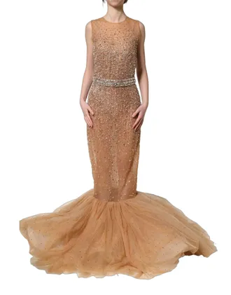 Dolce & Gabbana Womens Crystal-Embellished Mermaid Gown Brown Polyester