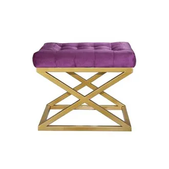 Atelier Del Sofa Stylish Pouffe with Metal Frame, 50 cm x 42 cm x 40 cm | 100% Polyester Babyface, Grey with Gold & Purple Accents | Perfect for Modern Living Spaces