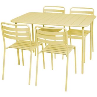Sweeek Table de jardin m&eacute;tal + 4 assises jaune en acier. Amelia. 120 x 70 x 72.5 cm