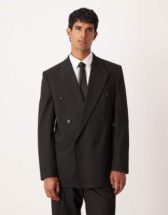 Asos Veste de costume d&eacute;contract&eacute;e &agrave; fines rayures m&eacute;tallis&eacute;es - Noir