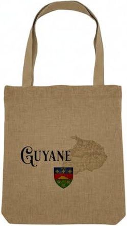Fabulous Sac Shopping Tote Bag Aspect Lin - Guyane 973 D&eacute;partement Cayenne Carte Ancienne rare - Sac de Courses Toile Epaisse 360g Beige Naturel Cabas Port&eacute; Ep