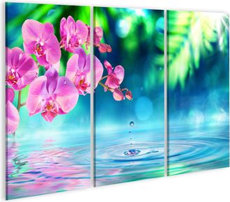 Islandburner Bild auf Leinwand Orchidee Zen Garten Tr&ouml;pfchen Teich Bilder Wandbilder Poster