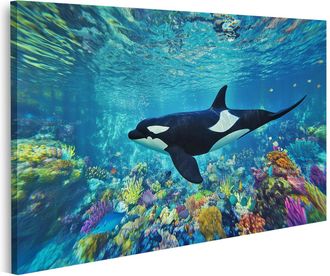 Islandburner Bild auf Leinwand Schwarzer Wal im farbenfrohen Korallenriff f&uuml;r Wohnzimmer Meeresliebhaber Tauchschule Bilder Wandbilder Poster