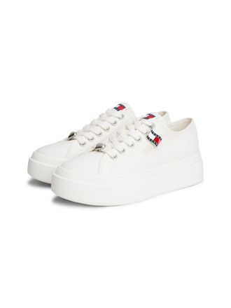 Tommy Jeans Plateausneaker TOMMY JEANS TJW FLATFORM SNEAKER CHARMS, Damen, Gr. 35, ecru, Baumwolle, unifarben, Schuhe Plateausneaker, Halbschuh, Schn&uuml;rer, Freizei