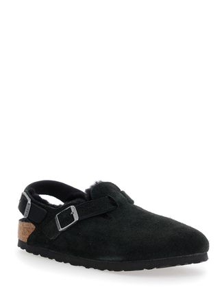 Birkenstock Womens Black Mules With Engraved Logo Suede