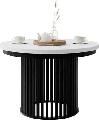 Mirjan24 Ausziehbarer Tisch Kogolo 100, Runder Esszimmertisch f&uuml;r 2-4 Personen, Beine aus Buchenholz, Praktischer Tisch f&uuml;r K&uuml;che, Geeignet f&uuml;r Wohnzimmer (Wei