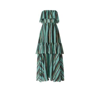 Pinko Langes Musselinkleid mit geb&uuml;rstetem Streifenmuster - - Dresses - Damen - Gr&uuml;n - S