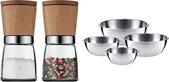WMF Ceramill Nature Salz und Pfeffer Mühle Set 2-teilig unbefüllt, Keramikmahlwerk & Gourmet Schüsselset 4-teilig Edelstahl Schüsseln für die Küche 0,75l 