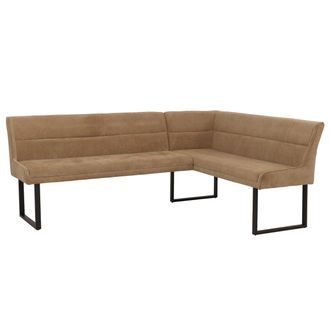 Mendler Eckbank HWC-O81, Esszimmerbank Bank, &Ouml;ko-Tex (310g/m&sup2;) Chenille Stoff/Textil Metall 210x159cm - Hellbraun