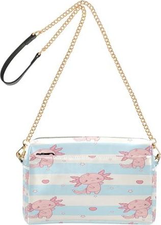 HMZXZ Joli sac à bandoulière Axolotl rose pour femme, sac à main en cuir, petit sac à main à bandoulière, rayures blanches et bleues