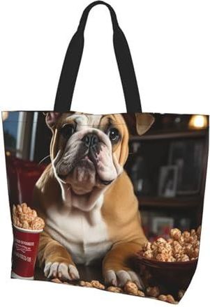 Generic Popcorn Bulldog Sac A Main Femme L&eacute;ger Sacs De Courses D&eacute;contract&eacute; Sac Fourre-Tout Pour Universit&eacute; Shopping Travail