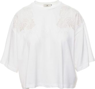 Elisabetta Franchi Femme, Tops, Blanc, Taille: 42 FR Boxy Cut Jersey T-Shirt