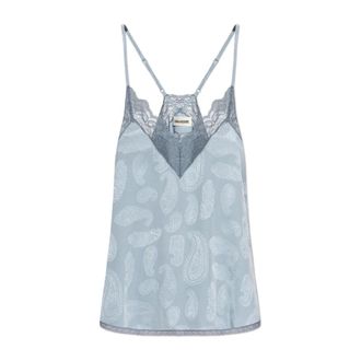 Zadig&Voltaire Femme, Tops, Bleu, Taille: 38 FR Christy Silk Off-Shoulder Top