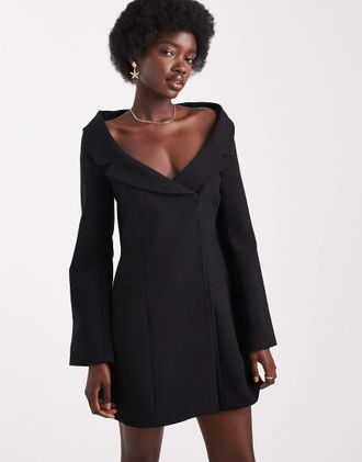 Asos Schulterfreies Blazer-Kleid in Schwarz