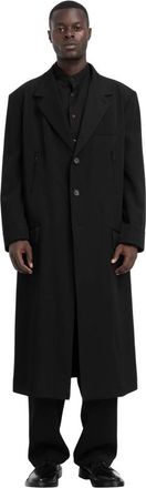 Yohji Yamamoto Homme, Manteaux, Noir, Taille: XL Veste D&eacute;tail Manches Longues en Gabardine de Laine