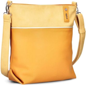 zwei Damen Umhängetasche Jana J12 Crossbody Bag 9 L Handtasche Bicolor Canvas-Stil passender Kosmetikbeutel extra Schultergurt & Schlüsselband, Schultertas