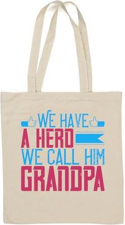 Generic Sac fourre-tout en coton naturel avec slogan « We have a hero we call him grandpa » Blanc
