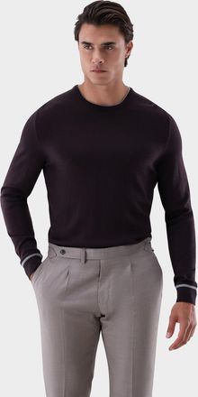 van Laack Rundhalspullover aus merzerisierter Merinowolle mit Farbdetail