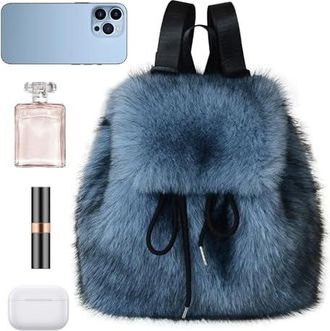 Generico Sac &agrave; dos pour femme - Sac &agrave; bandouli&egrave;re avec cordon effet poils &agrave; | sac &agrave; dos r&eacute;glable en faux poils, pour les filles dhiver voyage en plein air rand